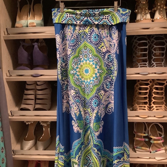 VENUS | Skirts | Venus Flowing Maxi Skirt Turquoise Lime Green White ...